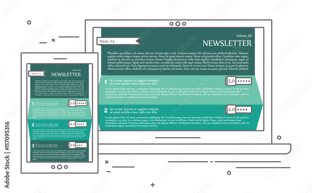 Conceptual thin line flat design of website page layout on different ...