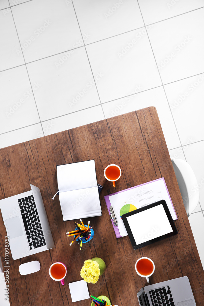 Office table for meetings, top view Stock Photo | Adobe Stock