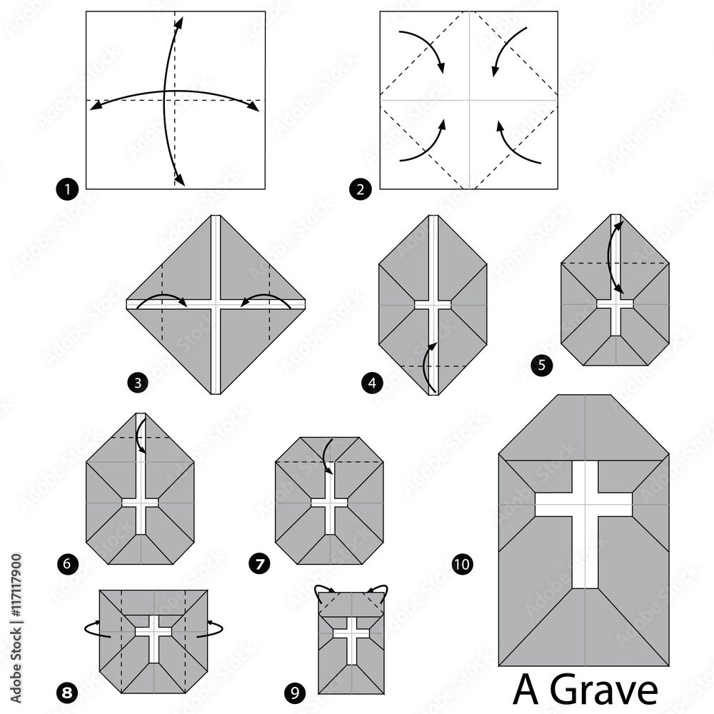 step by step instructions how to make origami A Grave. Stock Vector ...