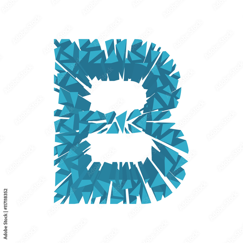 The letter B, in the alphabet broken 3d perspective set blue color ...