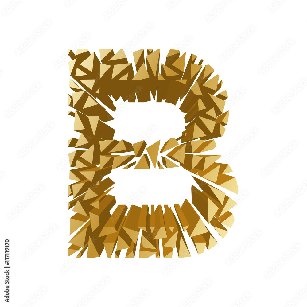 The letter B, in the alphabet broken 3d perspective set gold color ...
