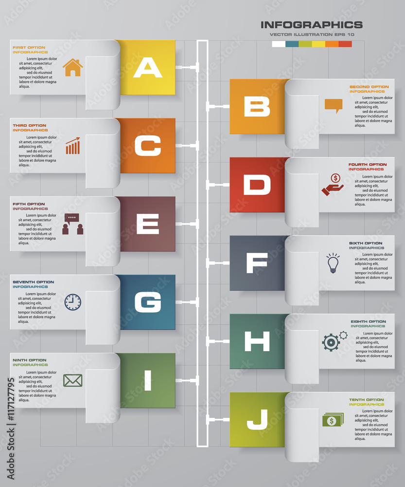 10 steps timeline template and set of business icons. EPS10. Stock ...