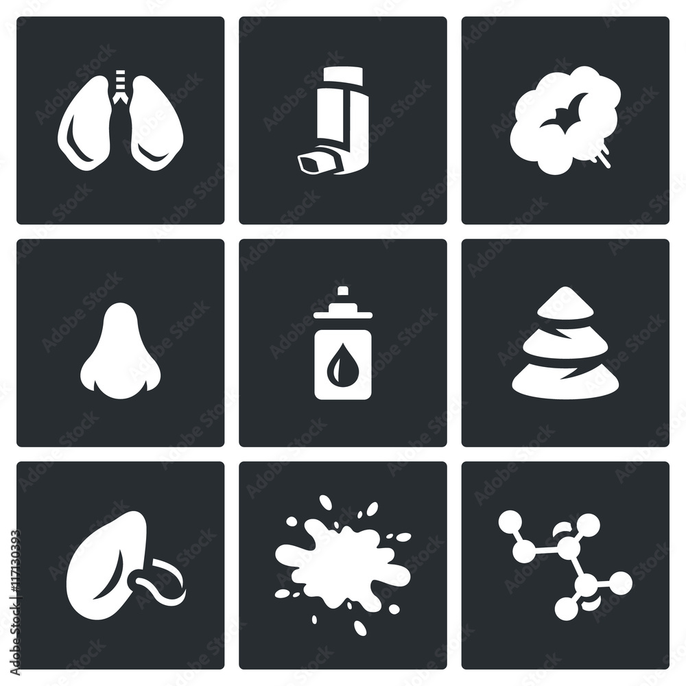 Vector Set of Respiratory Disease Icons. Lungs, Asthma, Smoking ...