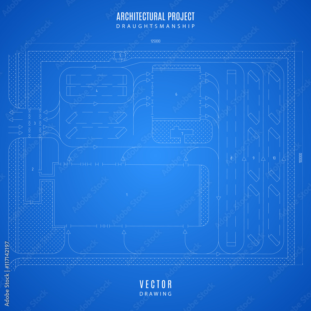 architectural blueprint, technical drawing, construction plan or ...