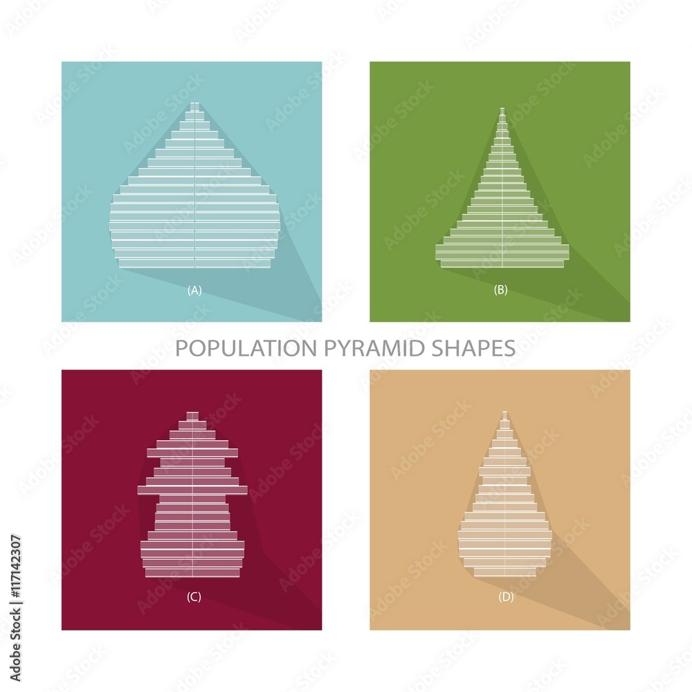 Four Different Types of Population Pyramids Graphs Stock Vector | Adobe ...