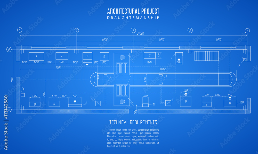 architectural blueprint, technical drawing, construction plan or ...