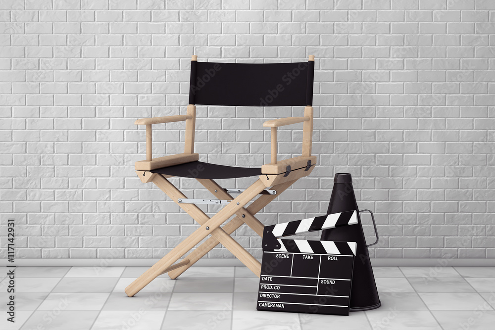 Director Chair, Movie Clapper and Megaphone. 3d Rendering Stock Photo ...