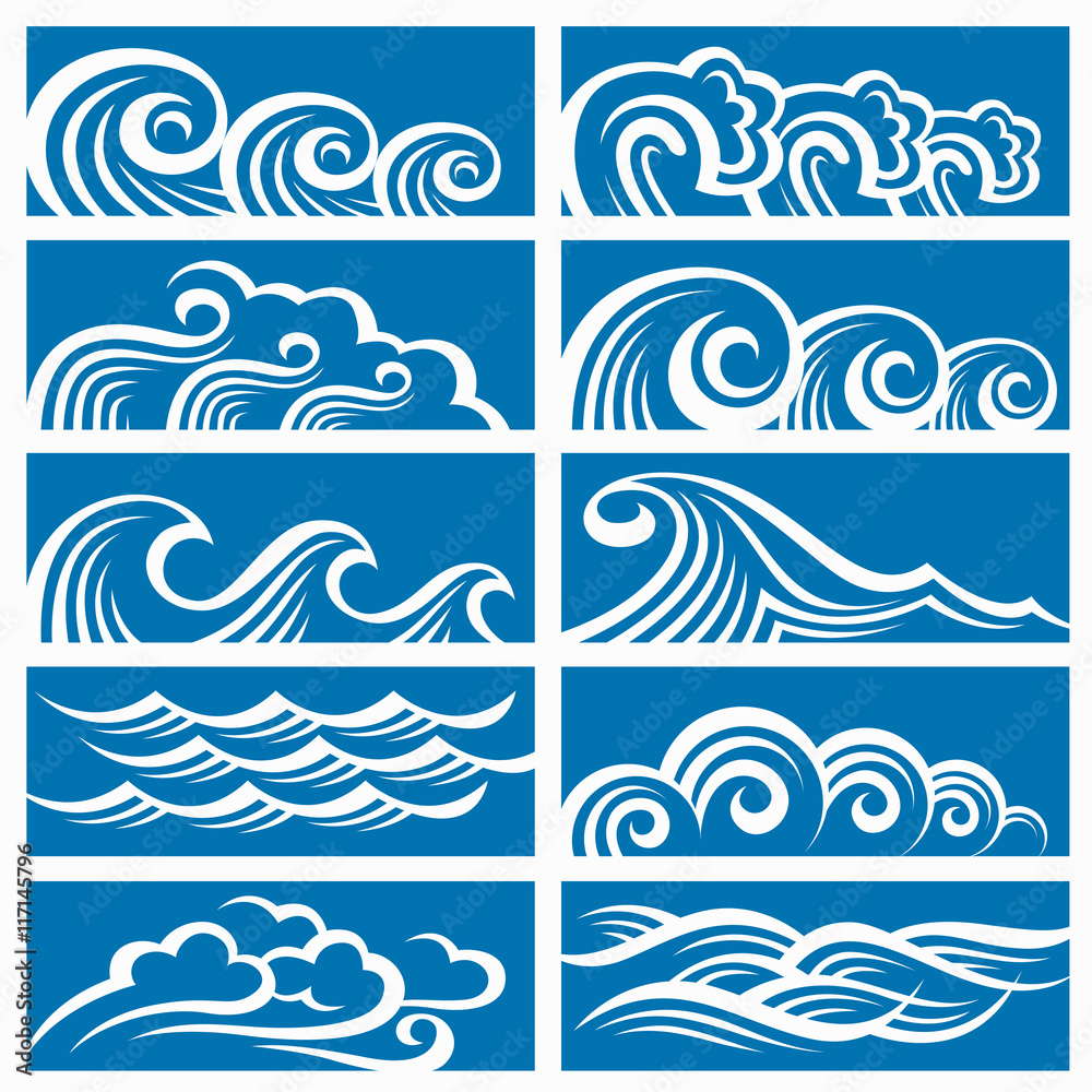 collection of sea waves icons Stock Vector | Adobe Stock