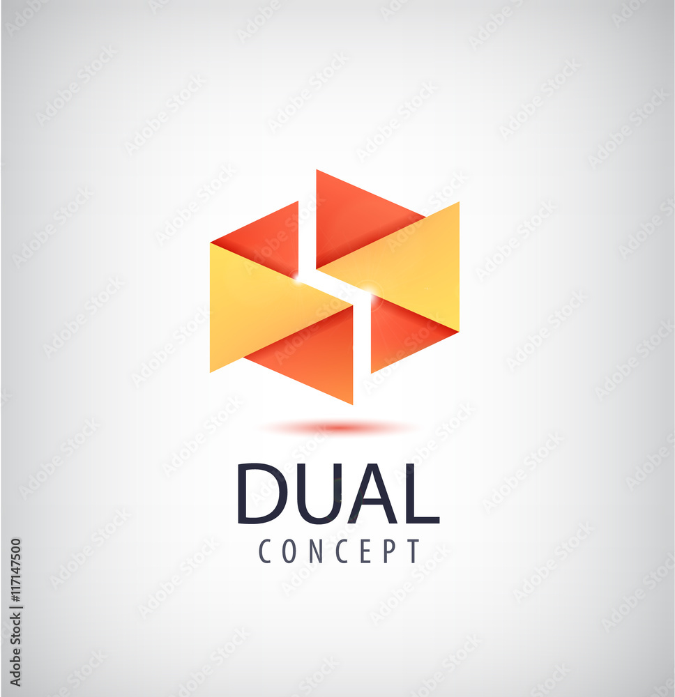Vector dual concept logo, origami 2 parts icon. Stock Vector | Adobe Stock