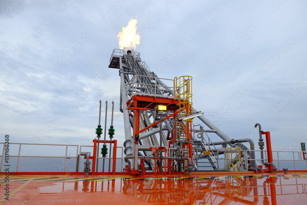 The gas flare is on the oil rig platform. Stock Photo | Adobe Stock