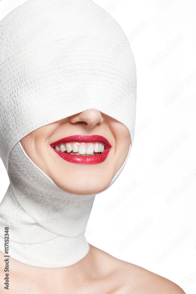 Beautiful woman after plastic surgery with bandaged face Stock Photo ...