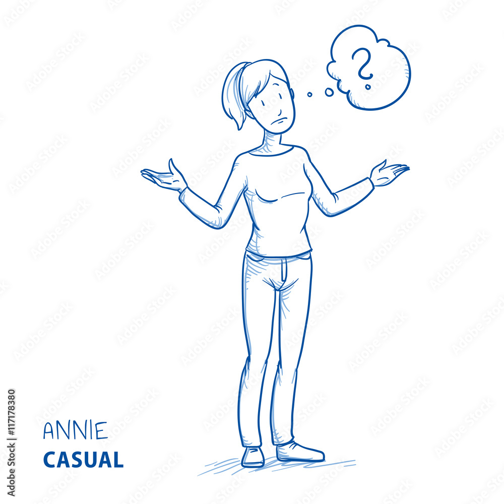 Vetor do Stock: Clueless young woman in casual clothes spreading her ...