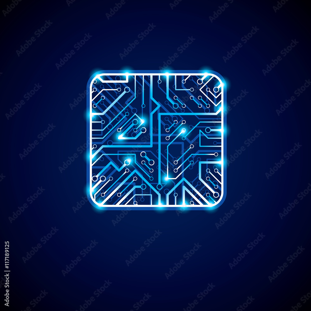 Vector technology cpu design with square luminescent microproces Stock Vector | Adobe Stock