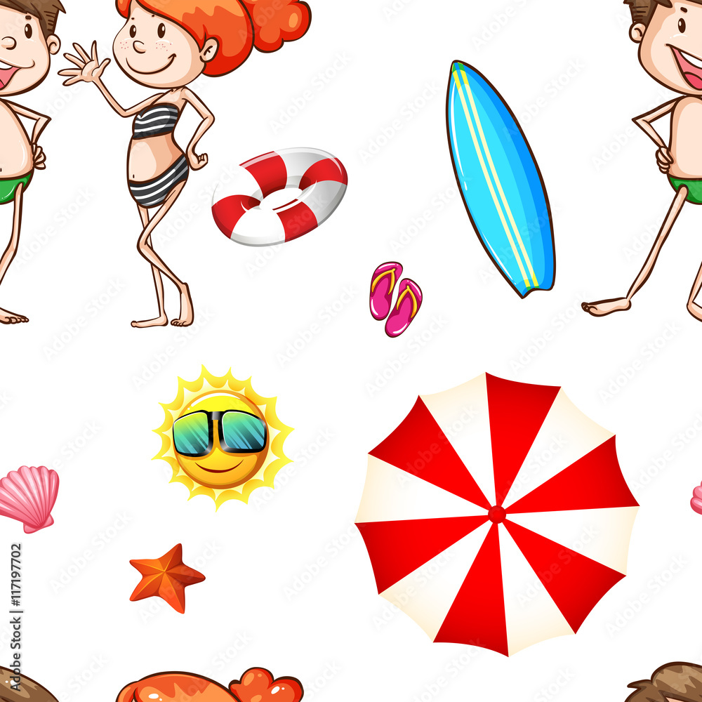 Seamless background with people in swimsuits Stock Vector | Adobe Stock