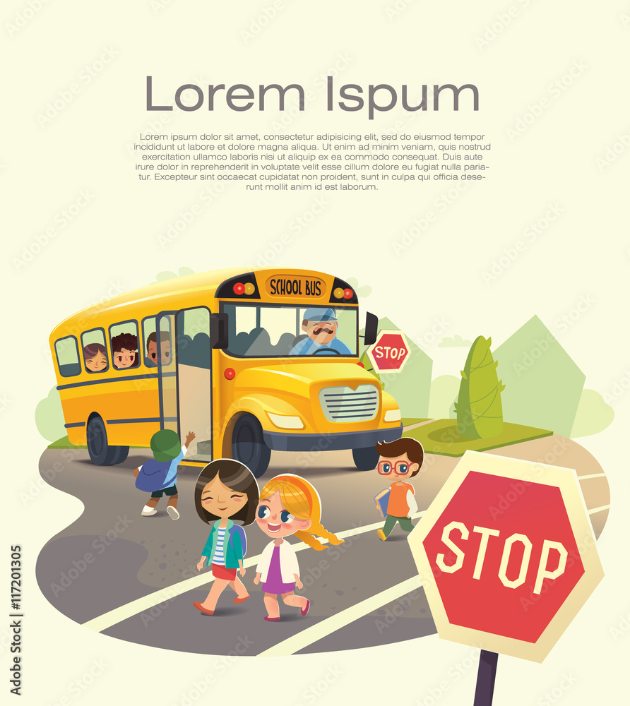 School bus stop. Back To School Safety Concept. Passing a school bus ...