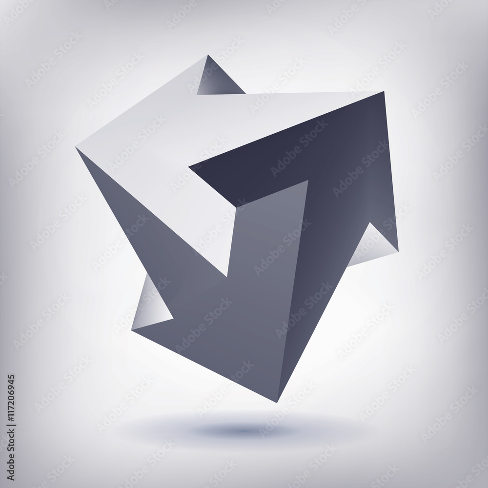 Impossible shape, unreal arrows, 3 arrows vector, crystal, 3D low polygon geometry, abstract ...