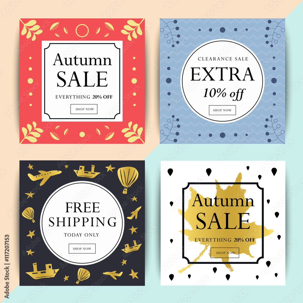 Set of social media or online shop banner design. Trendy vector Stock ...