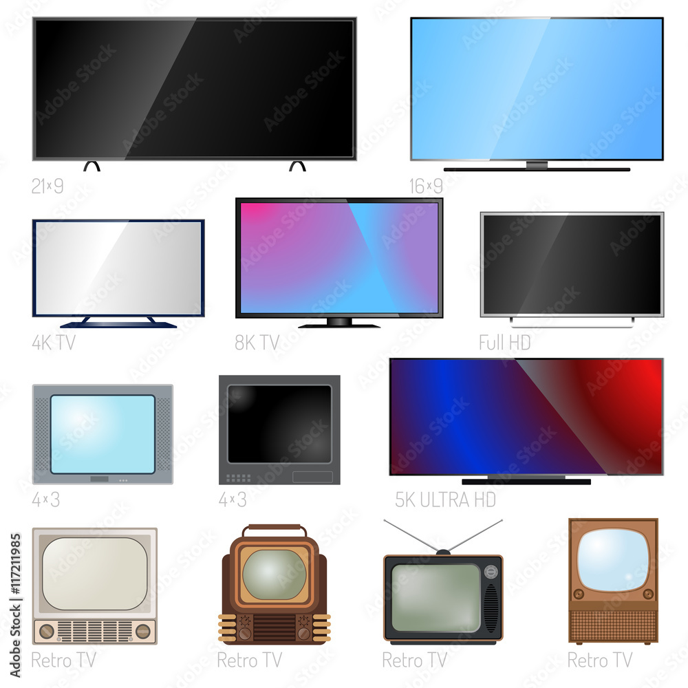 TV screen lcd monitor and notebook, tablet computer, retro templates ...