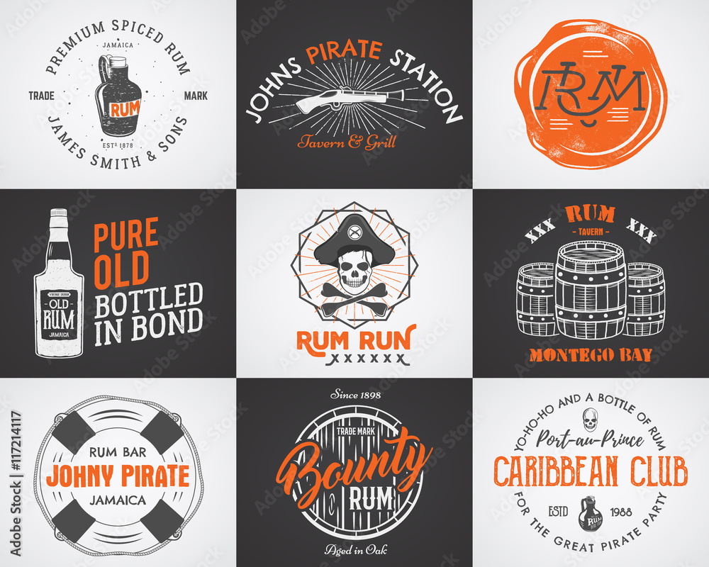 Set of vintage handcrafted pirates emblems, labels, logos. Isolated on ...