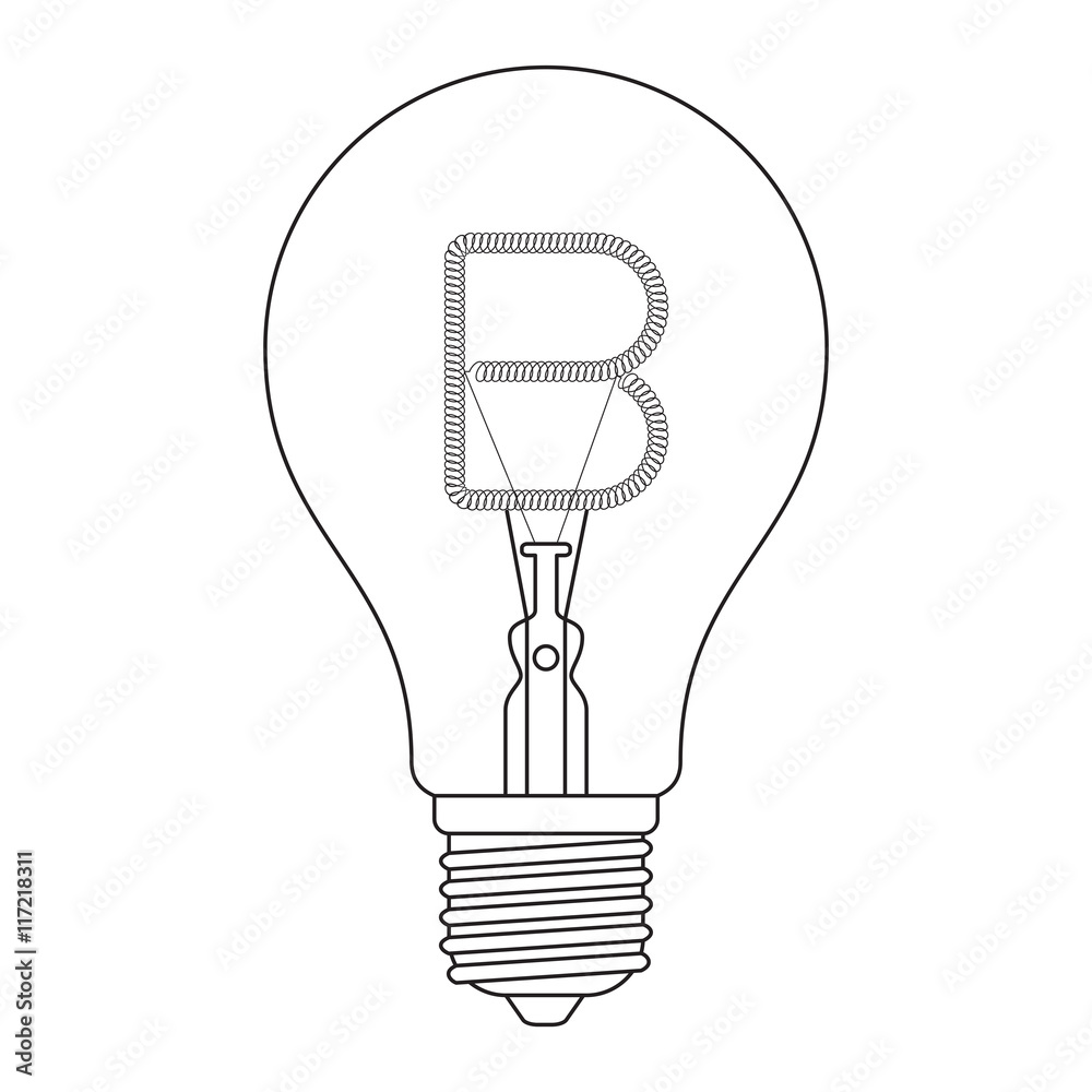 The letter B, in the alphabet Incandescent light bulb set outline style ...