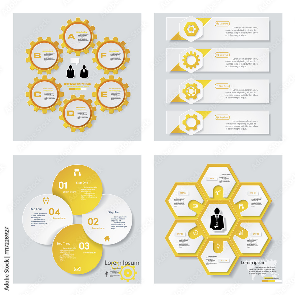 Collection of 4 yellow color template/graphic or website layout. Vector ...