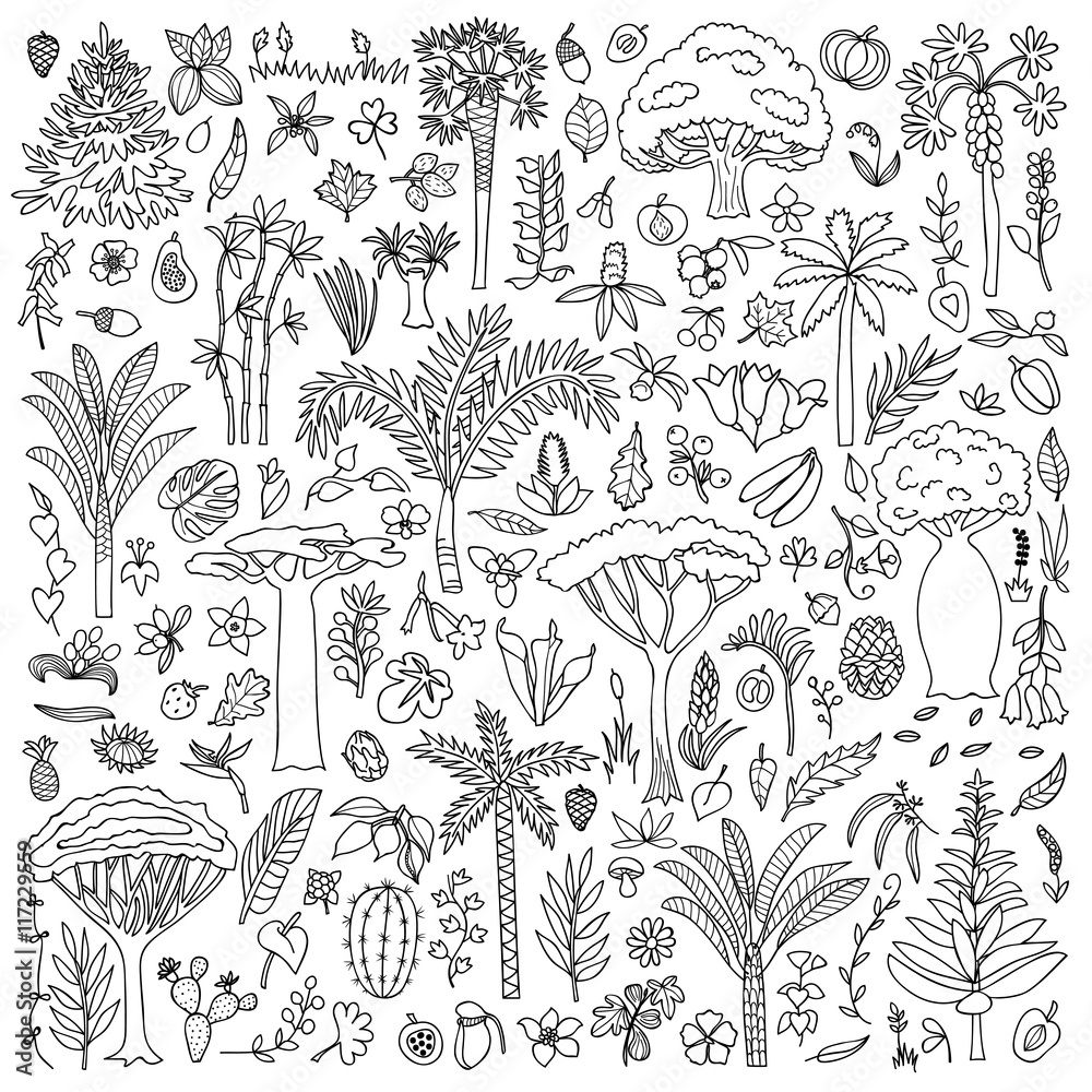 Doodle Forest Set Stock Vector | Adobe Stock