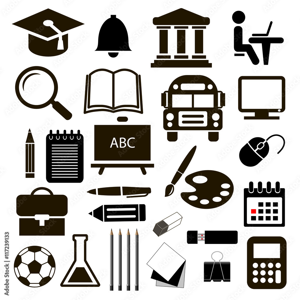 Black vector icons education set on white background Stock Vector ...