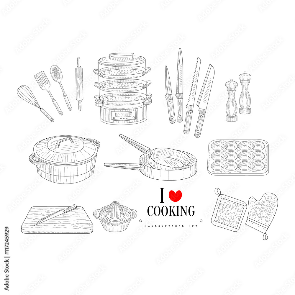 Cooking Related Clipart Objects Hand Drawn Realistic Sketch Stock ...