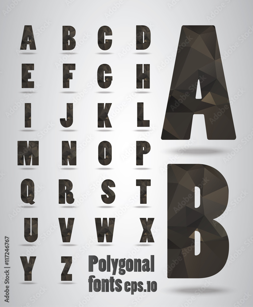 Polygon alphabet font style font with shadow, Low Poly Font ,Tre Stock ...