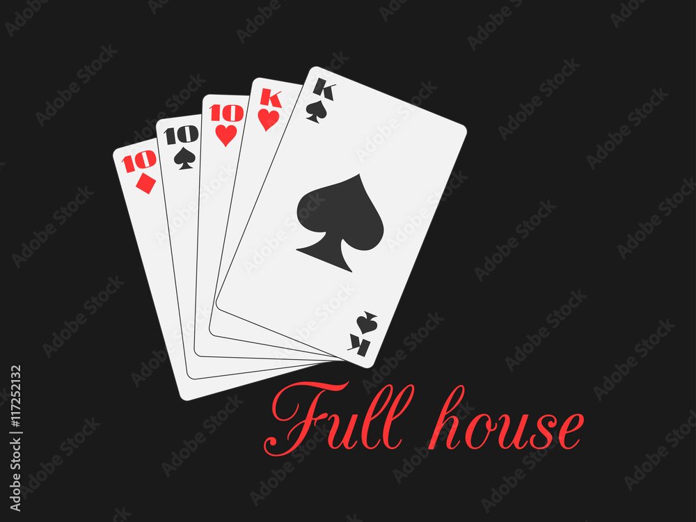 Full house playing cards, hearts and spades suit. Poker hand. Vector ...