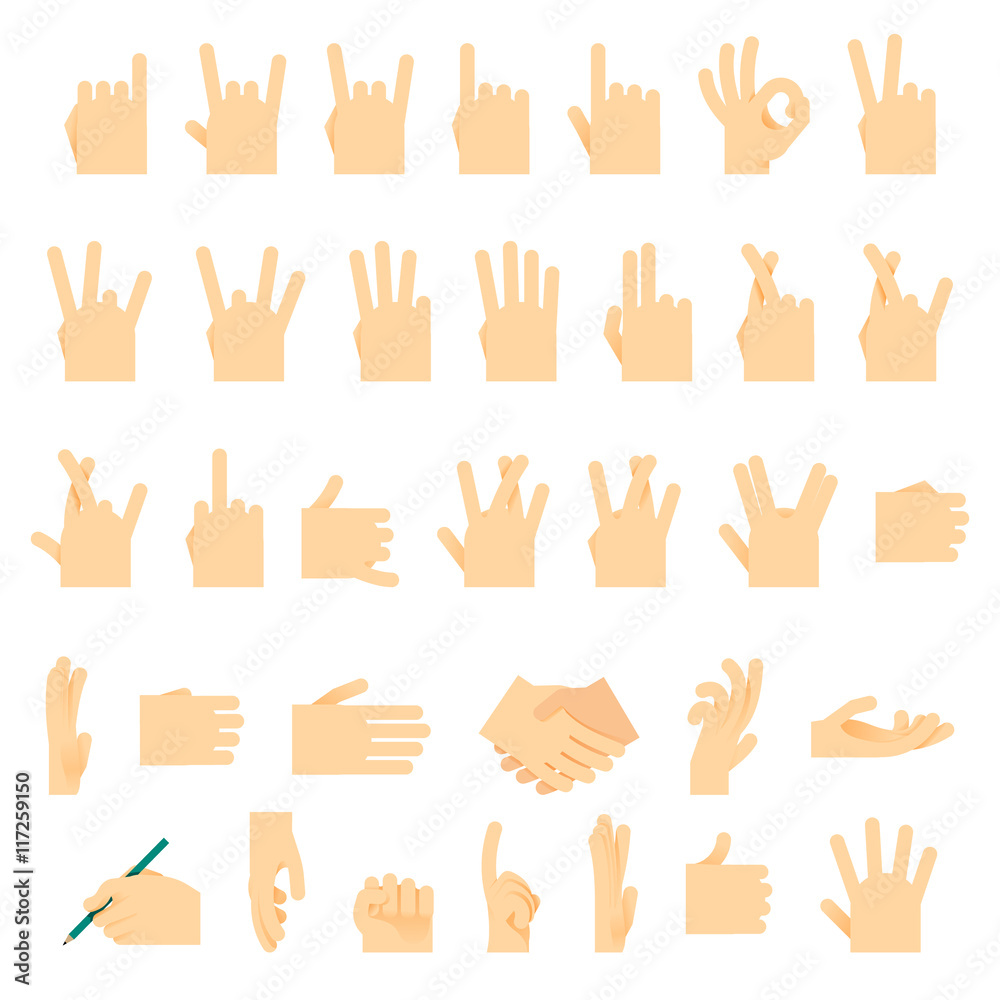 Icons and symbols, hands wrist, gestures signals signs vector ...