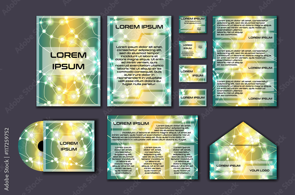 Corporate template set with glowing abstract layout. Vector company ...