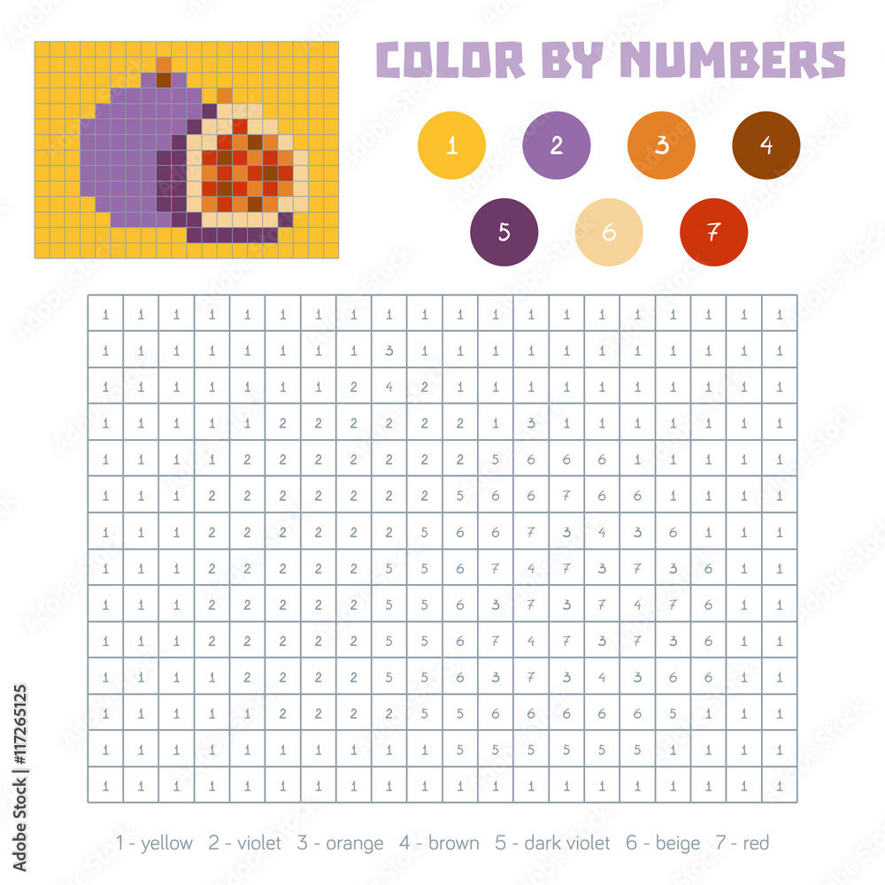 Color by number, fruits and vegetables, figs Stock Vector | Adobe Stock