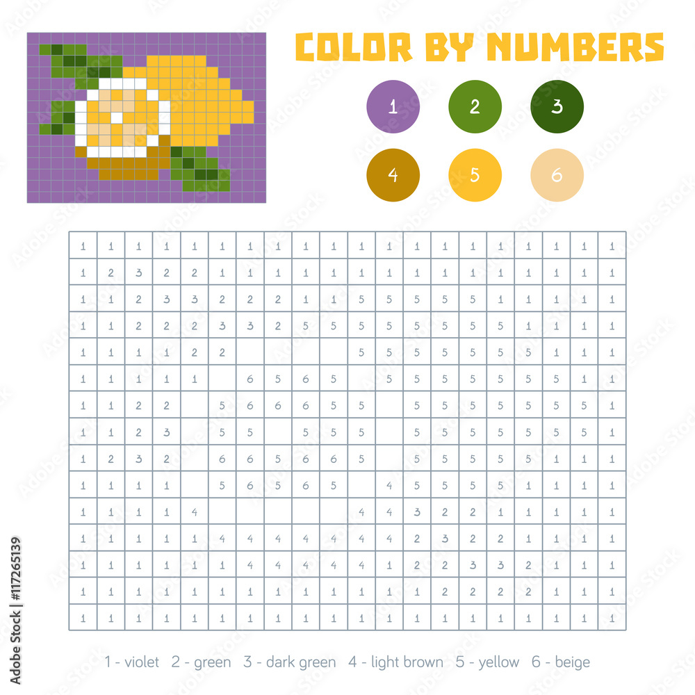 Color by number, fruits and vegetables, lemon Stock Vector | Adobe Stock