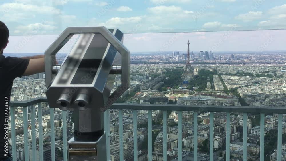 Tourist At Montparnasse Tower Panoramic Observation Deck In Paris, 4k ...