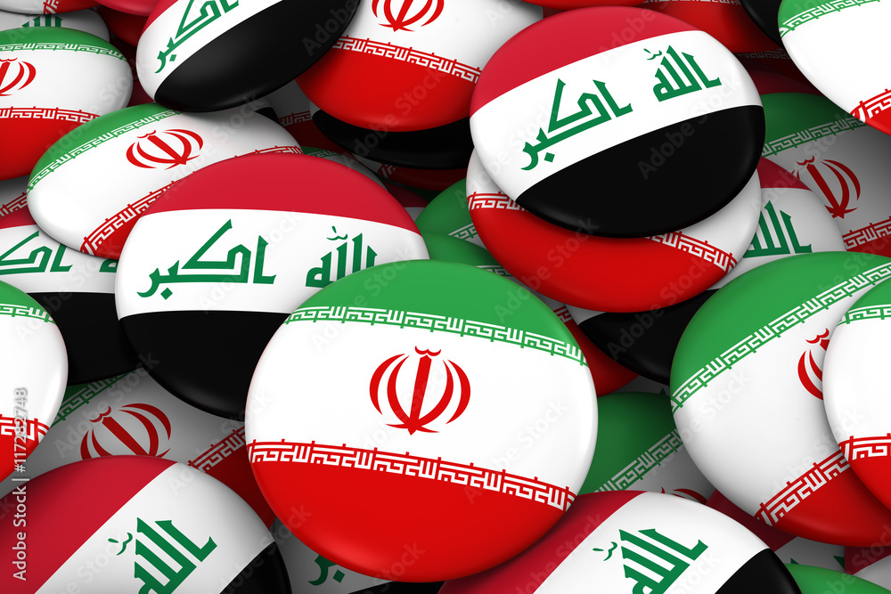 Iran and Iraq Badges Background - Pile of Iranian and Iraqi Flag ...