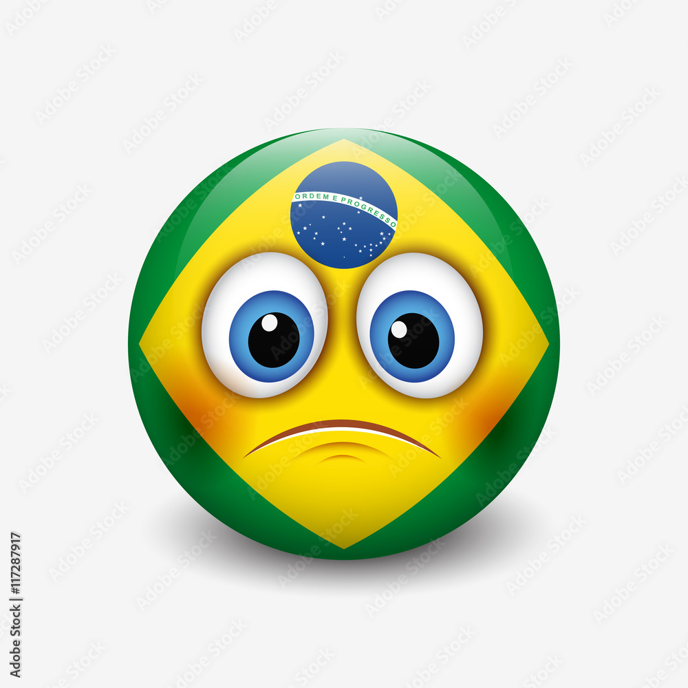 Cute sad emoticon isolated on white background with Brazil flag motive ...