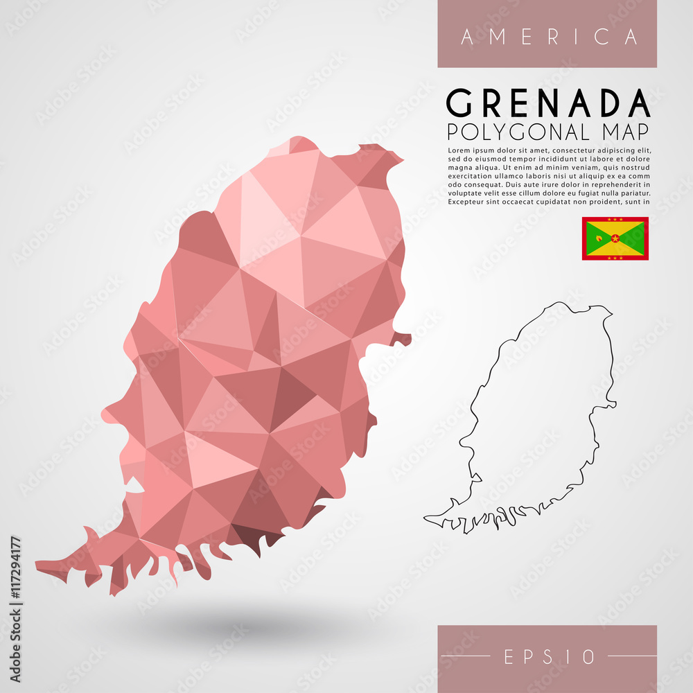 Grenada : Low Poly Map : Vector Illustration Stock Vector | Adobe Stock