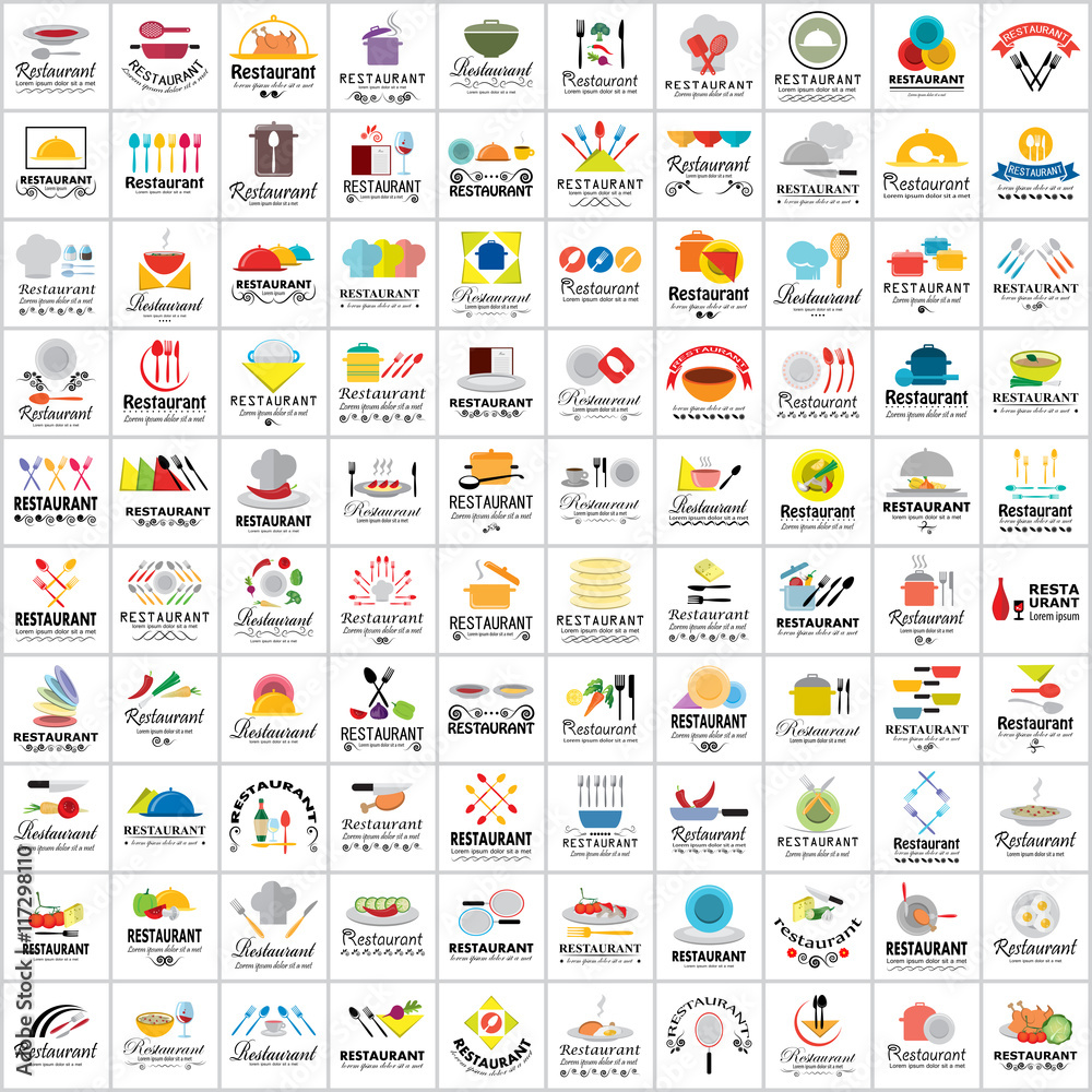 Restaurant Flat Icons Set - Isolated On Background. Vector Illustration ...