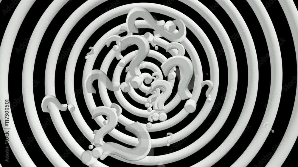 Question marks with rotating spiral in white Stock 비디오 | Adobe Stock