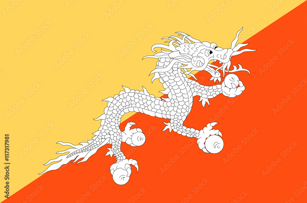 Vector flat style Kingdom of Bhutan state flag. Official design of ...