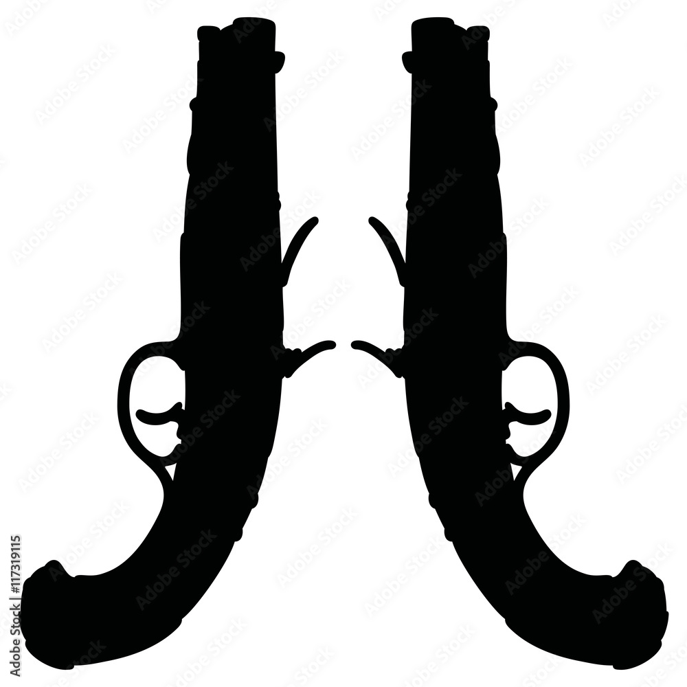 Two historical duel pistols / Hand drawing, vector illustration Stock ...