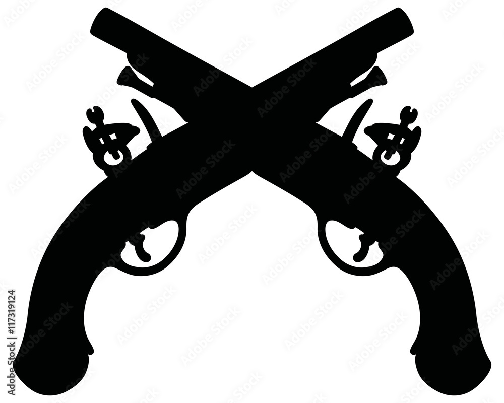 Two historical duel pistols / Hand drawing, vector illustration Stock ...