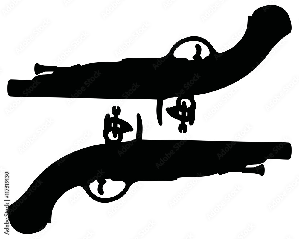 Two historical duel pistols / Hand drawing, vector illustration Stock ...