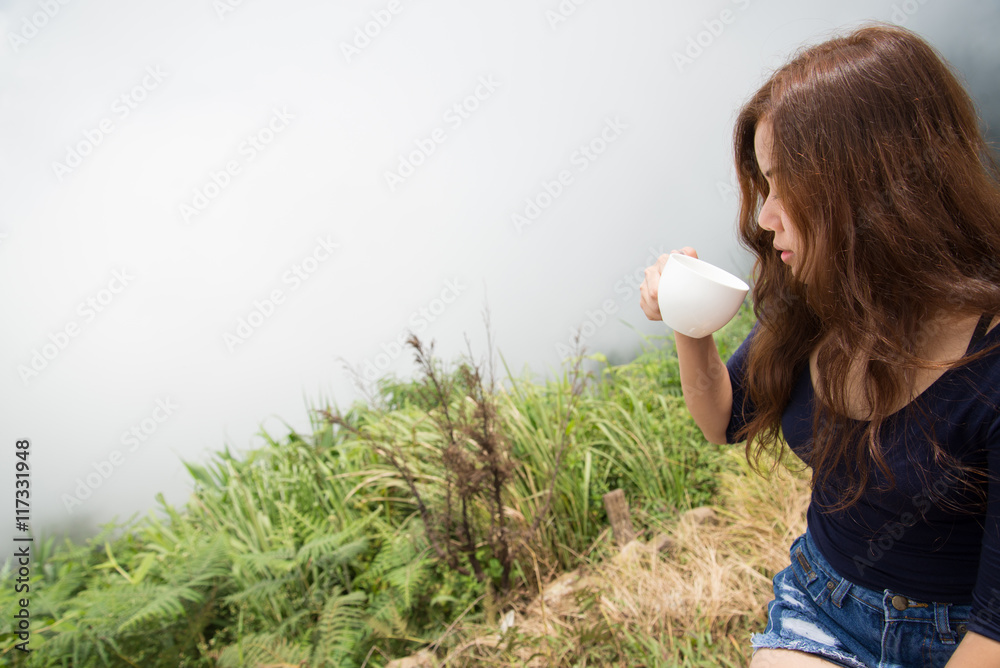 Wake up in the morning drinking coffee in the lecture foggy and Stock ...