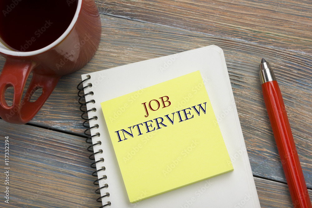Job interview. Office desk table with notepad, pencil and coffee cup ...