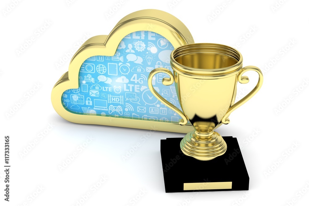 Isoalted golden cup with cloud on white background. Concept of cloud ...