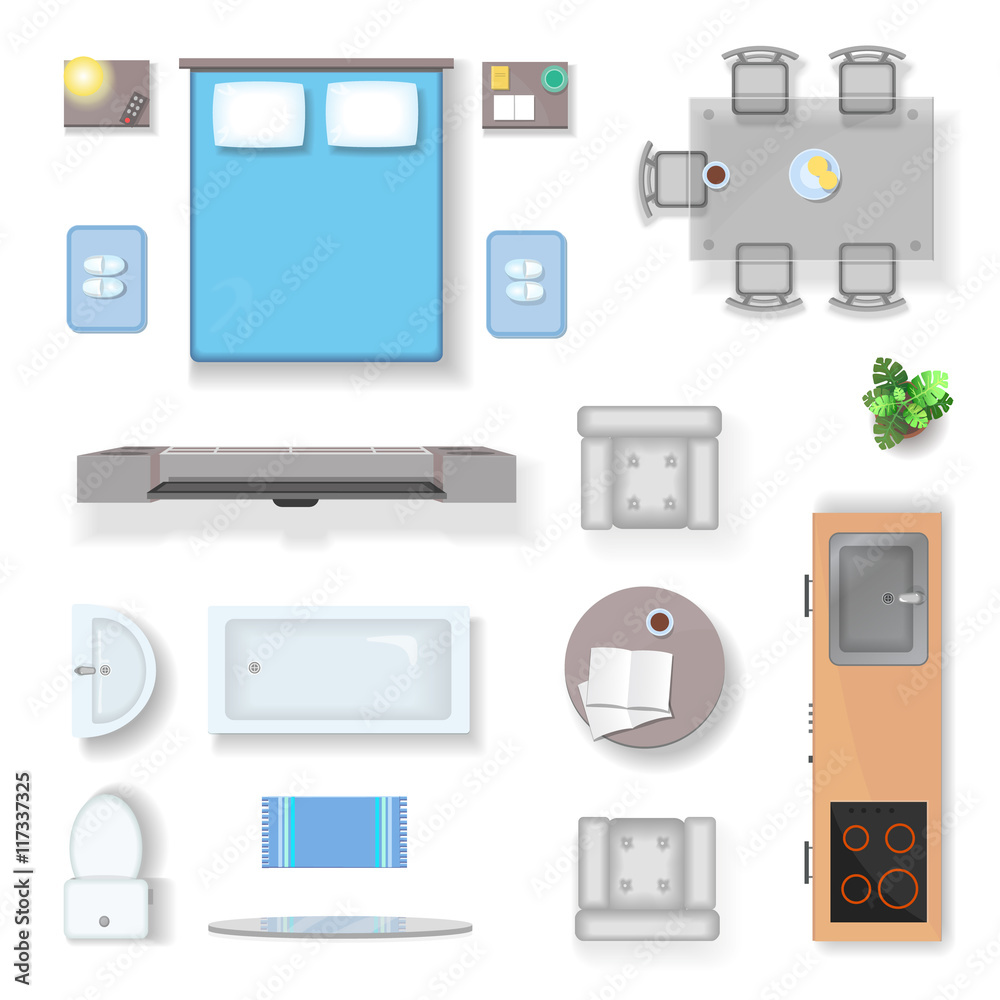 Apartment top view, living room bedroom and bathroom furniture design ...