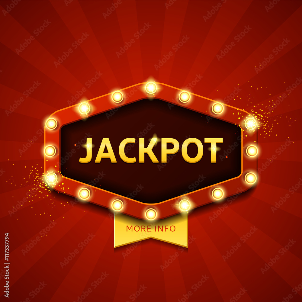 Jackpot retro banner with glowing lamps. Vector illustration with ...