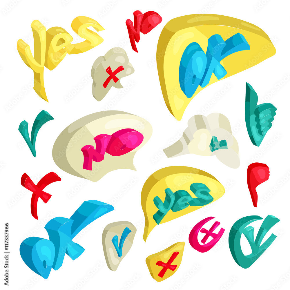 Check mark icons set in cartoon style. Yes and No set collection vector ...